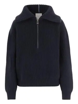 Malo Ribbed Half-zip Knit Sweater - Black