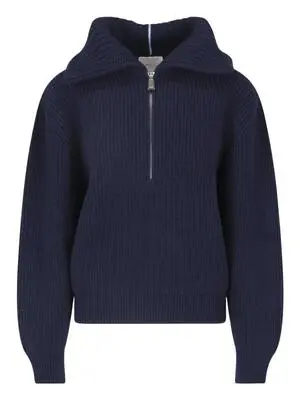 Malo Ribbed Half-zip Knit Sweater - Blue