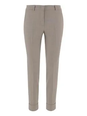 QL2 QUELLEDUE Tailored Trousers With Belted Waist And Cuffed Hems - Gray