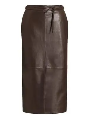 Alberta Ferretti Alberta Ferretti Panelled Leather Midi Skirt Mud Grey