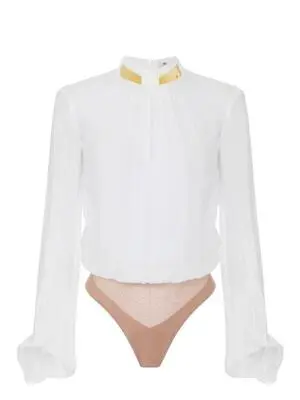 Elisabetta Franchi Georgette Bodysuit With Jewel Collar - Ivory