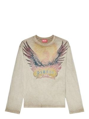 DIESEL® Graphic Print Long Sleeve T-shirt - Beige