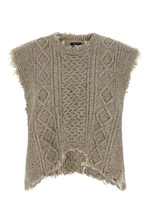 R13 Boyfriend Cable Knit Vest - Lightheathergreytweed