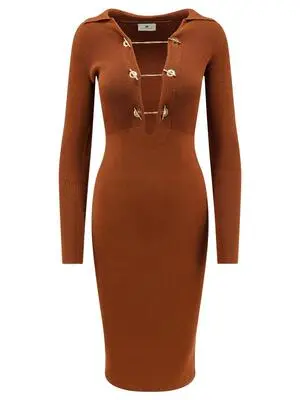 Elisabetta Franchi Lace-up Knitted Midi Dress - Brown