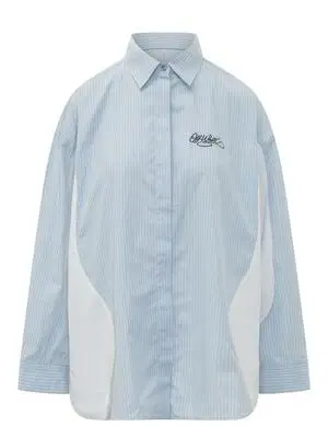 Off-White Long-sleeved Striped Shirt With Front Button Fastening - Blue