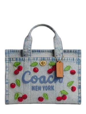 COACH Coach Cargo Tote 26 With Cherry Embroidery Gray