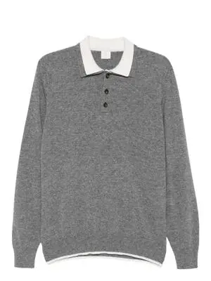 Eleventy Contrast-collar Long-sleeve Polo Shirt - Off-white