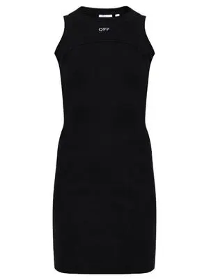 Off-White Sleeveless Crewneck Dress With Contrasting Logo - Black