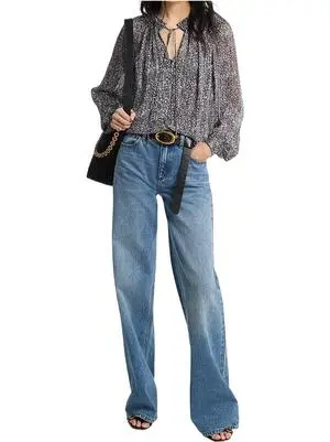Michael Kors Metallic Printed Georgette Blouse - Black/bone