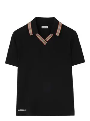 Burberry Icon Stripe Stretch Cotton Polo Shirt - Black