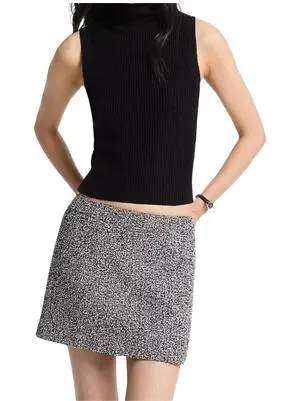 Michael Kors Cotton Blend Tweed Mini Skirt - Black/bone