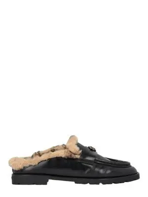 Pinko Shearling-lined Leather Mules - Black