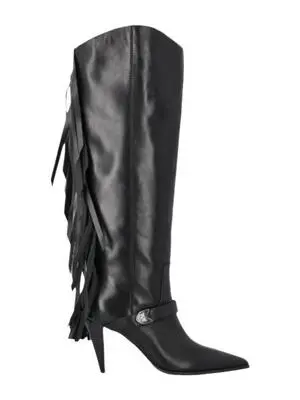 Pinko Fringe Detail Leather Boots - Black