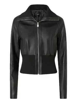 Pinko Gruviera Leather Zip-up Jacket - Black