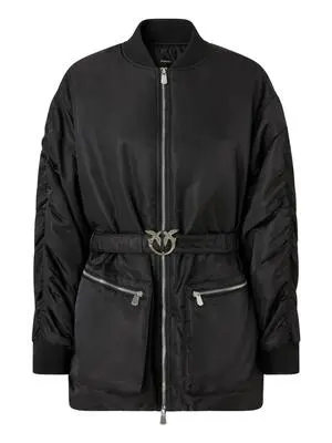 Pinko Logo Patch Gathered Sleeve Coat - Black