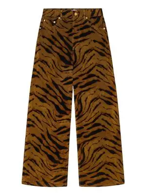 GANNI Zebra Printed Baggy Jeans - Brown