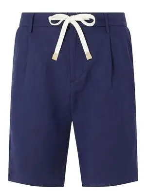 Eleventy Wide-leg Lyocell And Linen-blend Twill Shorts - Blue