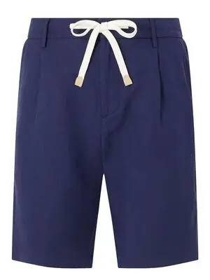 Eleventy Wide-leg Lyocell And Linen-blend Twill Shorts - Navy