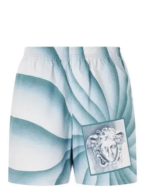 Versace Wide-leg Printed Cotton-poplin Shorts - Blue