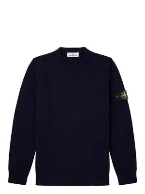 Stone Island Logo-appliquéd Wool-blend Sweater - Blue