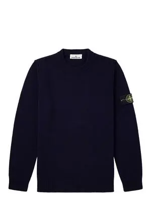 Stone Island Logo-appliquéd Wool-blend Sweater - Navy
