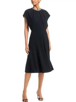Rickie Freeman For Teri Jon Crepe Capelet Sleeve Dress With Necklace Trim - Black