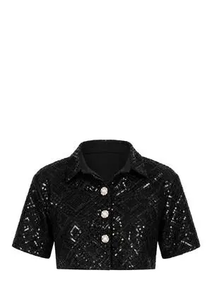 INTERNATIONAL APPEAL Sequin Embellished Cropped Shirt - Black