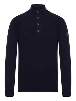 Stone Island Wool Pullover With Button Detail - Blue