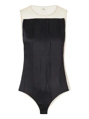 COURREGES Logo-appliqué Crinkled Satin And Organza Bodysuit - Black