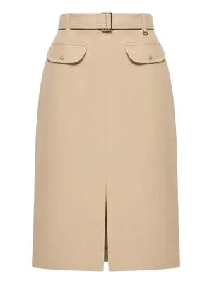 Moncler Belted Knee-length Cotton Skirt - Beige