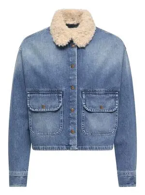 Moncler Teddy Trim Denim Shirt - Blue
