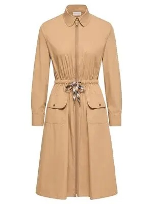 Moncler Cotton Blend Knee-length Shirt Dress - Beige