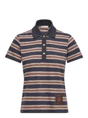 Moncler Striped Cotton Polo Shirt - Blue