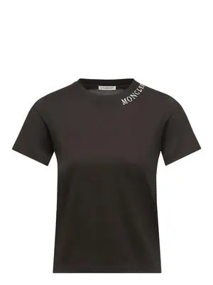 Moncler Cotton T-shirt With Embroidered Sketch Logo - Black