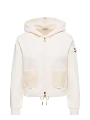 Moncler Cotton Blend Zip-up Sweatshirt With Drawstring Hem - White