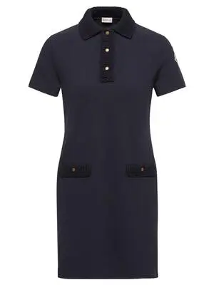 Moncler Cotton Piquet Polo Mini Dress With Textured Trim - Blue