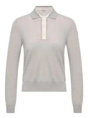 Moncler Wool Long Sleeve Polo Shirt - Grey