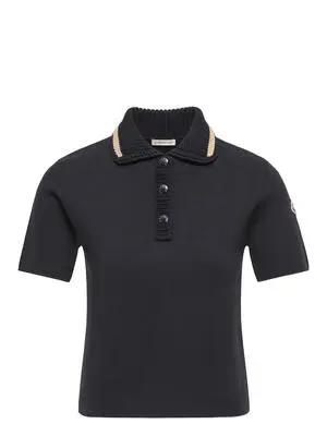 Moncler Cotton Knit Polo Shirt - Blue
