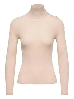 Moncler Ribbed Turtleneck Sweater With Button Detail - Beige