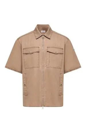 Moncler Short Sleeve Cotton Zip-up Shirt - Brown
