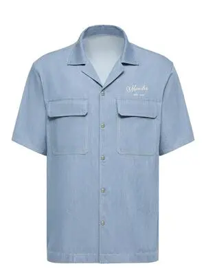 Moncler Embroidered Logo Denim Shirt - Blue