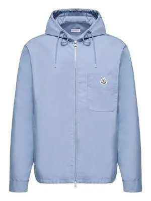 Moncler Cotton Blend Poplin Hooded Shirt Jacket - Blue