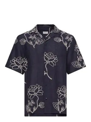 Moncler Embroidered Linen Blend Shirt - Blue