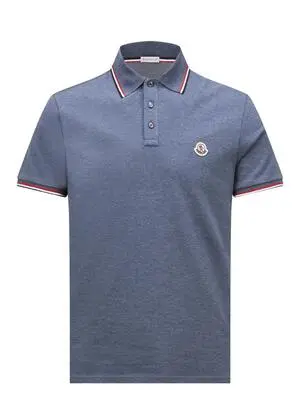 Moncler Tricolor-trimmed Cotton Piquet Polo Shirt - Blue