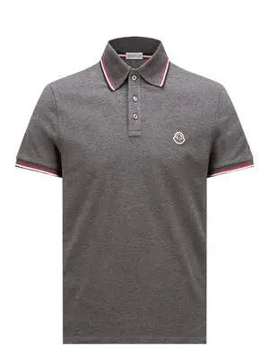 Moncler Tricolor-Trimmed Cotton Piquet Polo Shirt Grey