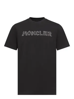 Moncler Space Embroidered Logo Cotton T-shirt - Black