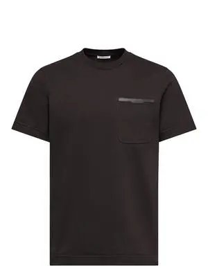 Moncler Leather-trimmed Cotton T-shirt - Black