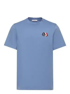 Moncler Embroidered Tricolor Logo Cotton T-shirt - Blue