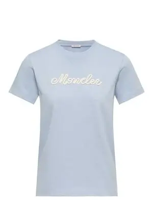 Moncler Logo Embroidery Cotton T-shirt - Blue