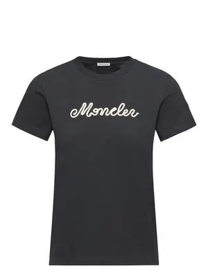Moncler Logo Embroidery Cotton T-shirt - Blue